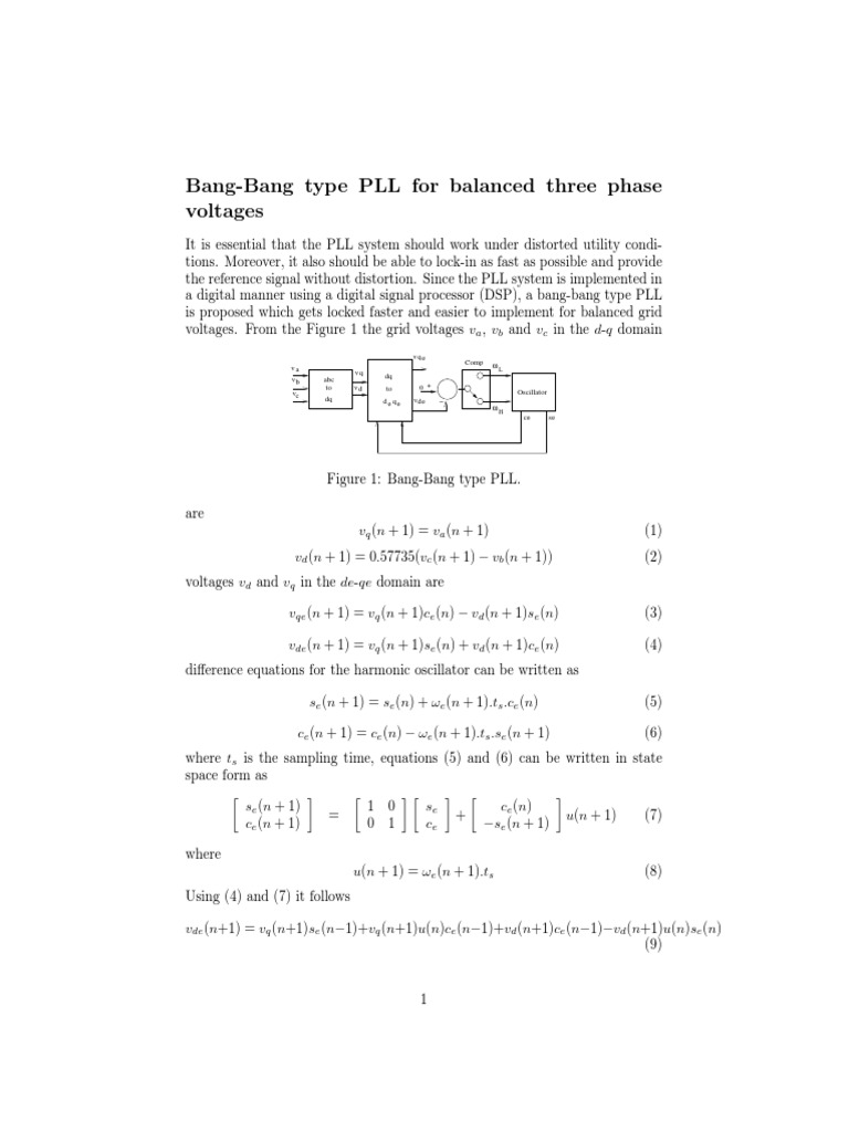 Bang-Bang Type PLL For Balanced Three Phase Voltages | PDF | Computer ...