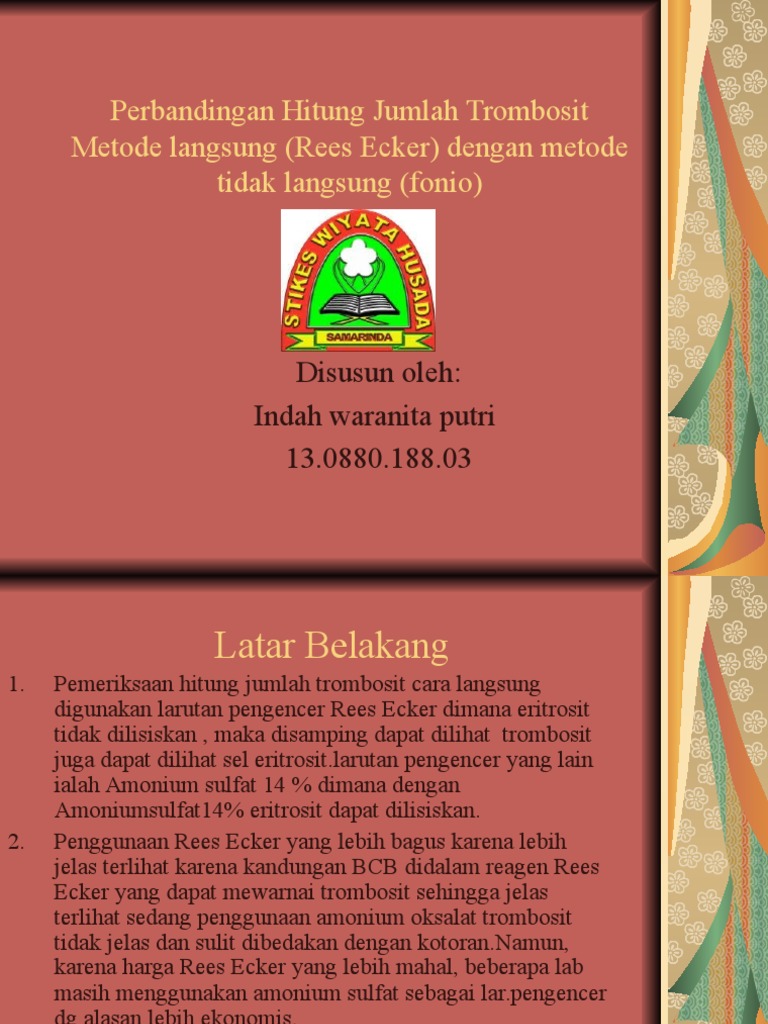 Metode Hitung Trombosit: Rees vs Fonio | PDF | Pengembangan Diri