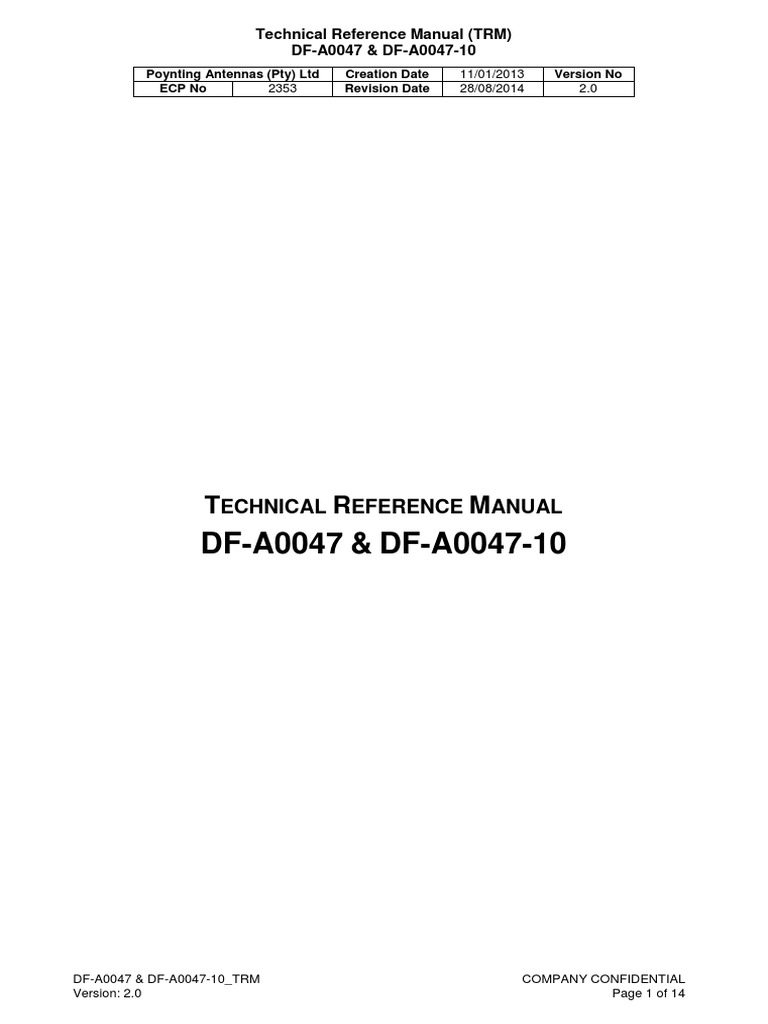 DF-A0047 & DF-A0047-10: Echnical Eference Anual | PDF | Antenna (Radio ...