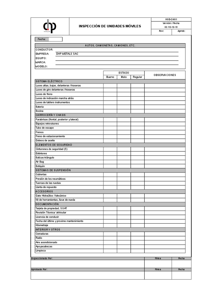 Formato de Checklist Unidades Moviles v.2 | PDF