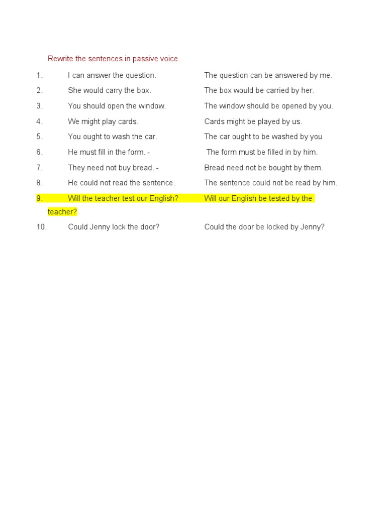 Passive Voice Sentence Transformations | PDF