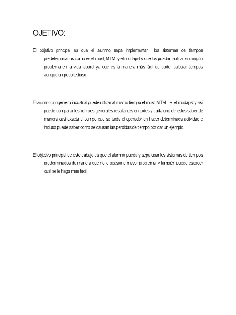 Implementación De Sistemas De Tiempos Predeterminados Most Mtm