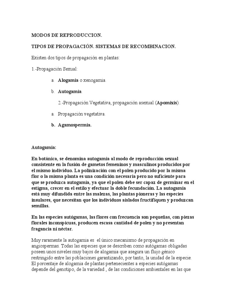 Trabajo Autofecundacion Autogamia Botanica Sistematica | PDF | Plantas ...