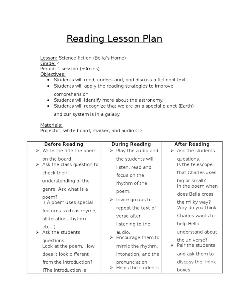 4th Grade Science Fiction Lesson Plan | PDF | Poetry
