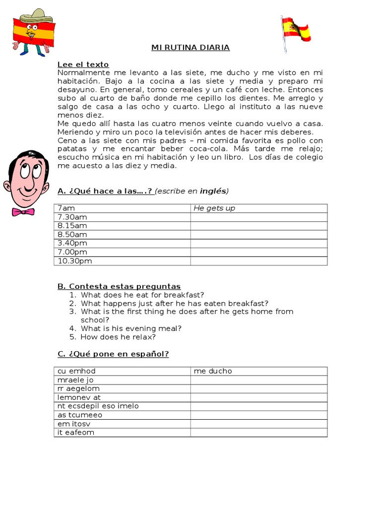 Mi rutina diaria en español | PDF