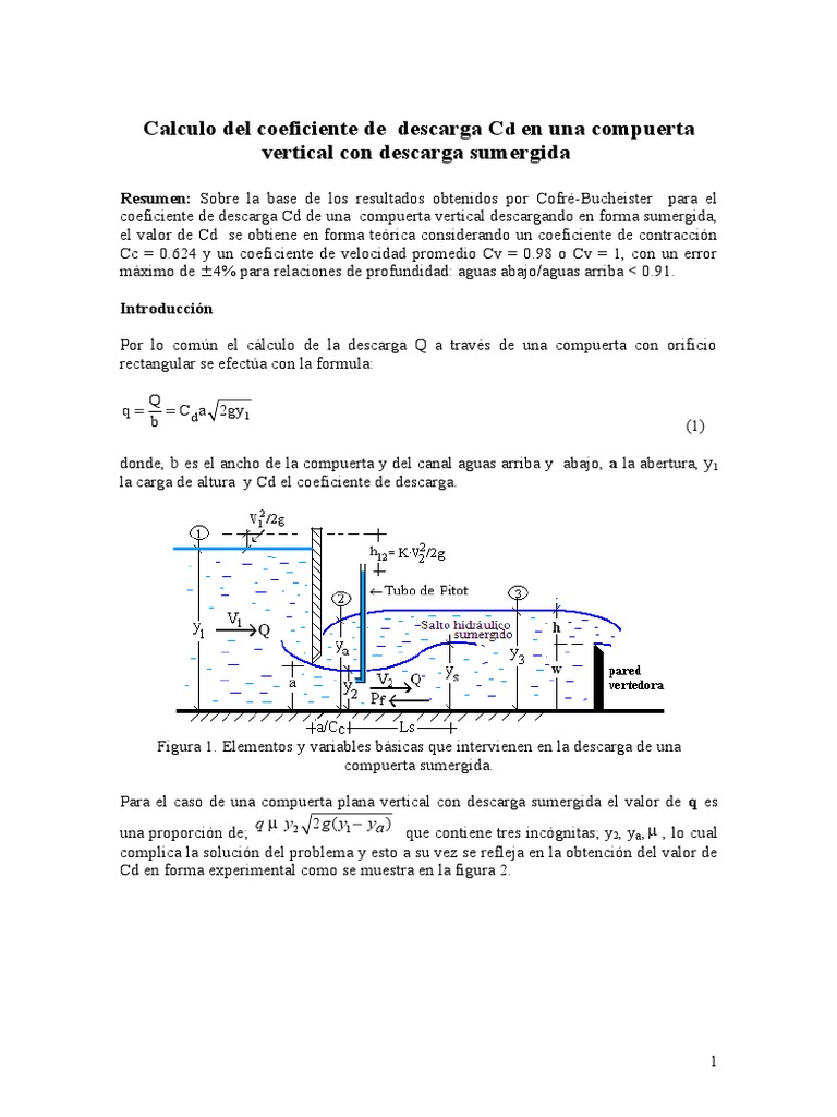 Calculo del coeficiente de descarga Cd en una compuerta vertical con ...