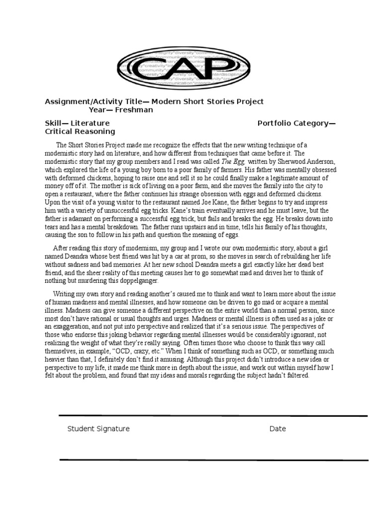CAP Portfolio Modernistic Short Story | PDF | Insanity | Mental Disorder