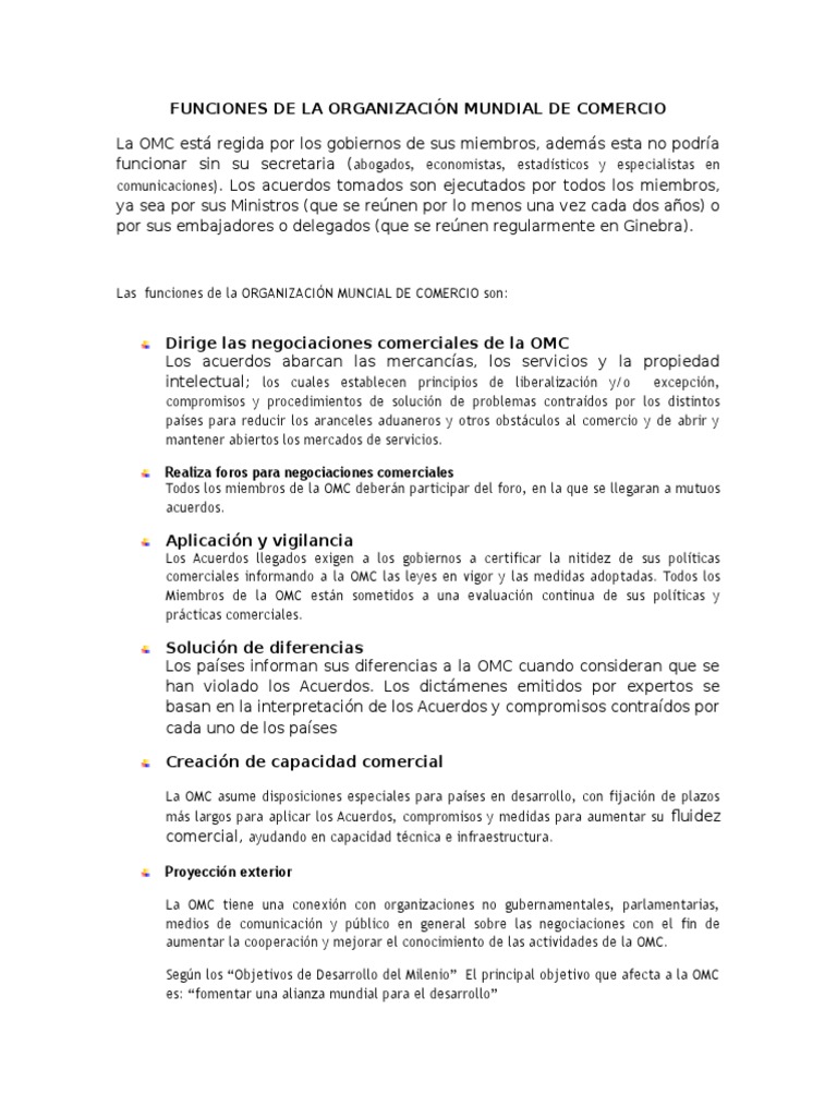 Funciones Clave de la OMC | PDF | Organización de Comercio Mundial ...