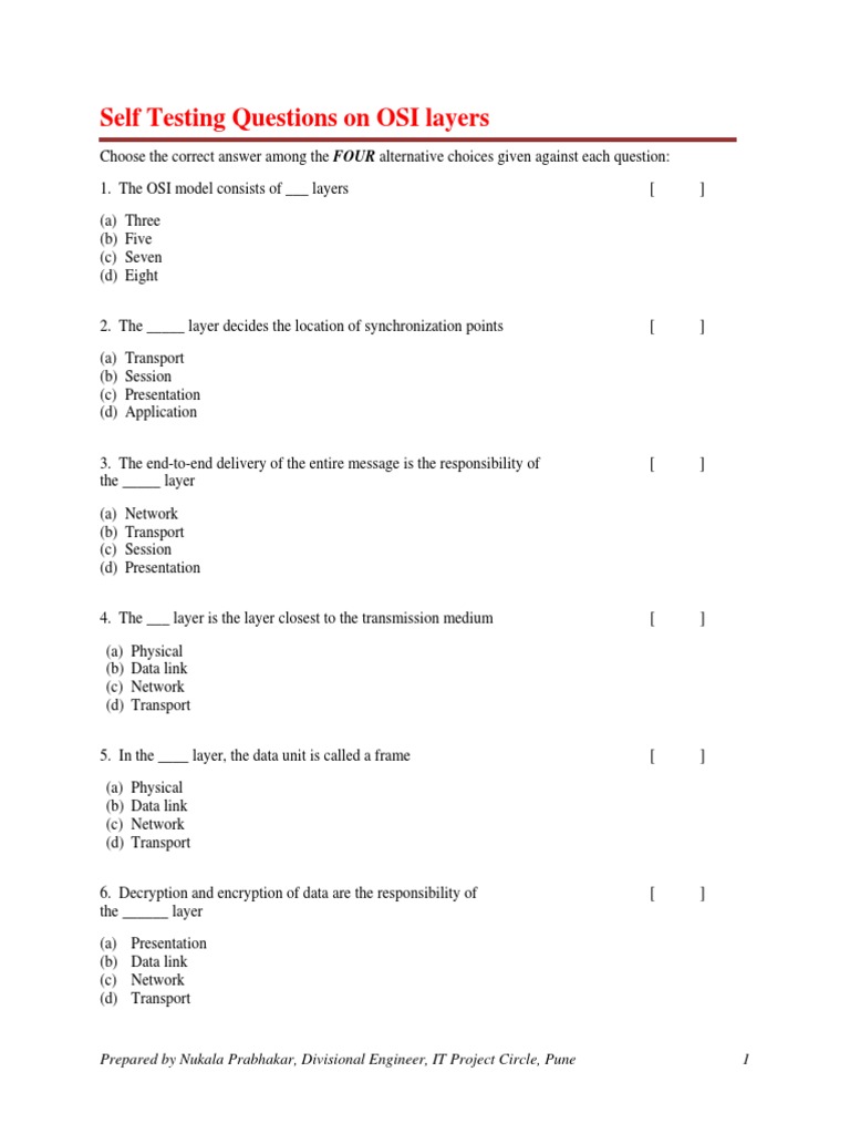 OSI Layers Quiz for IT Students | PDF | Osi Model | Communications ...