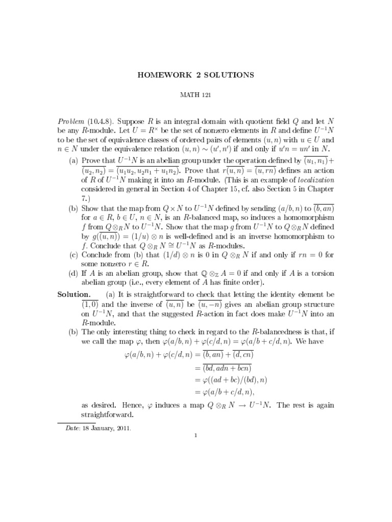 Math 121 HW 2 | PDF | Module (Mathematics) | Ring (Mathematics)