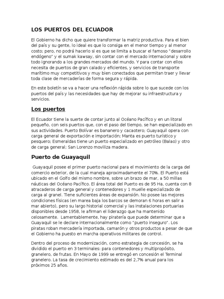 Los Principales Puertos Del Ecuador | PDF | Ecuador | Transporte