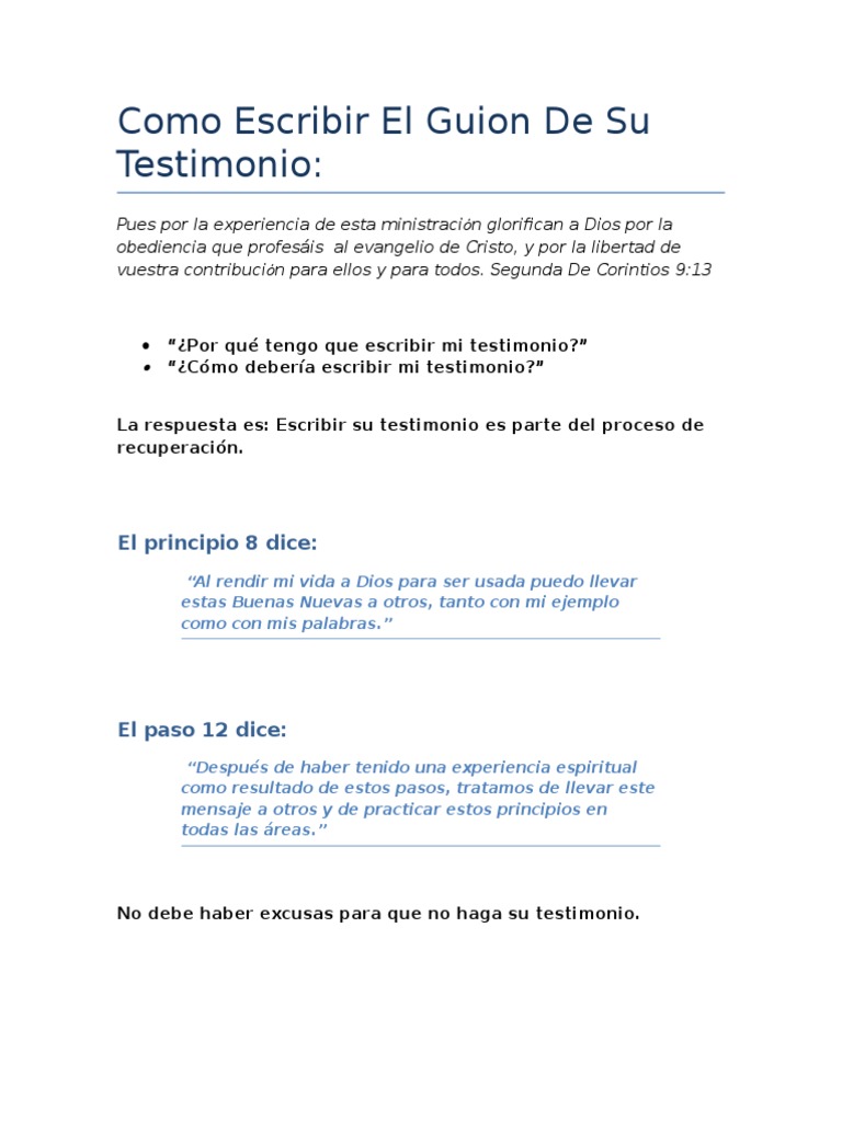 Como Escribir Su Testimonio Hojas de Trabajo | PDF | Dios | Cristo (título)