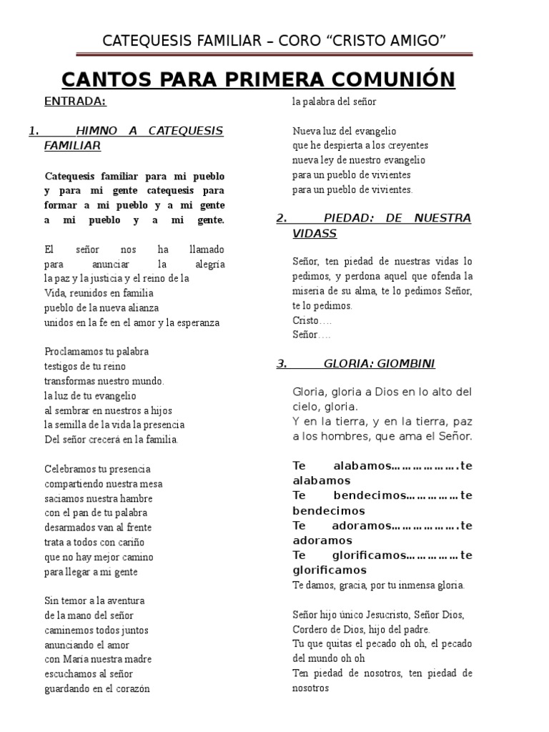 Cantos para Primera Comunión | PDF | Cristo (título) | eucaristía