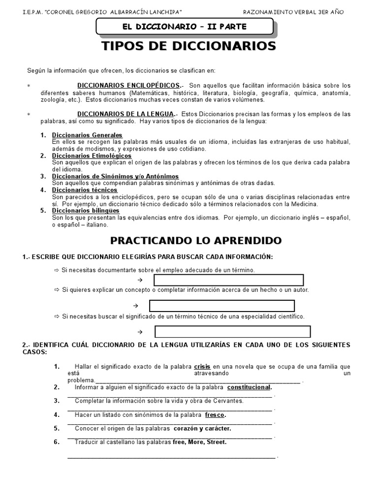Tipos de Diccionarios | PDF | Diccionario | Renacimiento