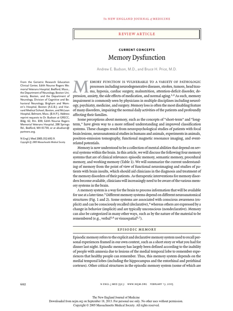 Memory Dysfunction | PDF | Working Memory | Memory