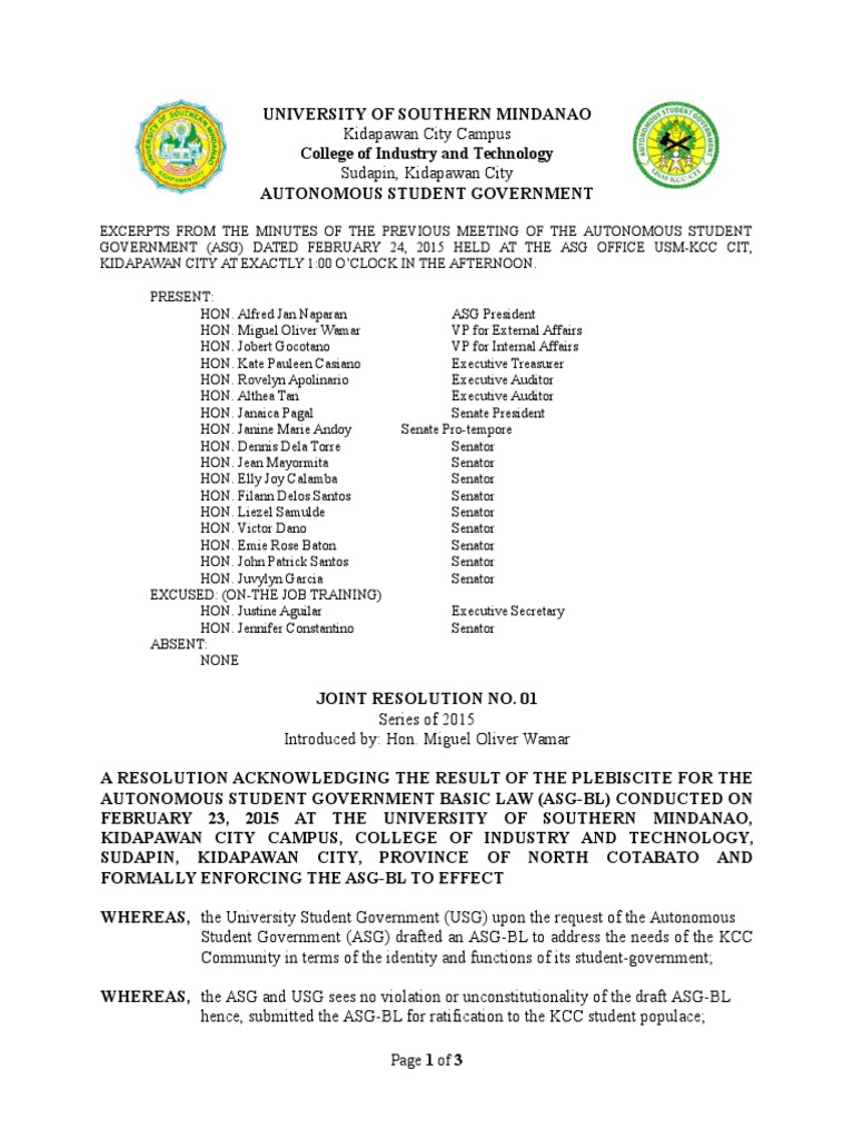Joint Resolution No. 1 | Public Sphere | Constitutional Law
