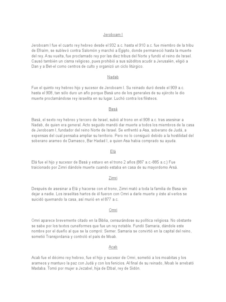 Reyes de Israel (Resumen) | PDF | Pueblo bíblico | Cristianismo