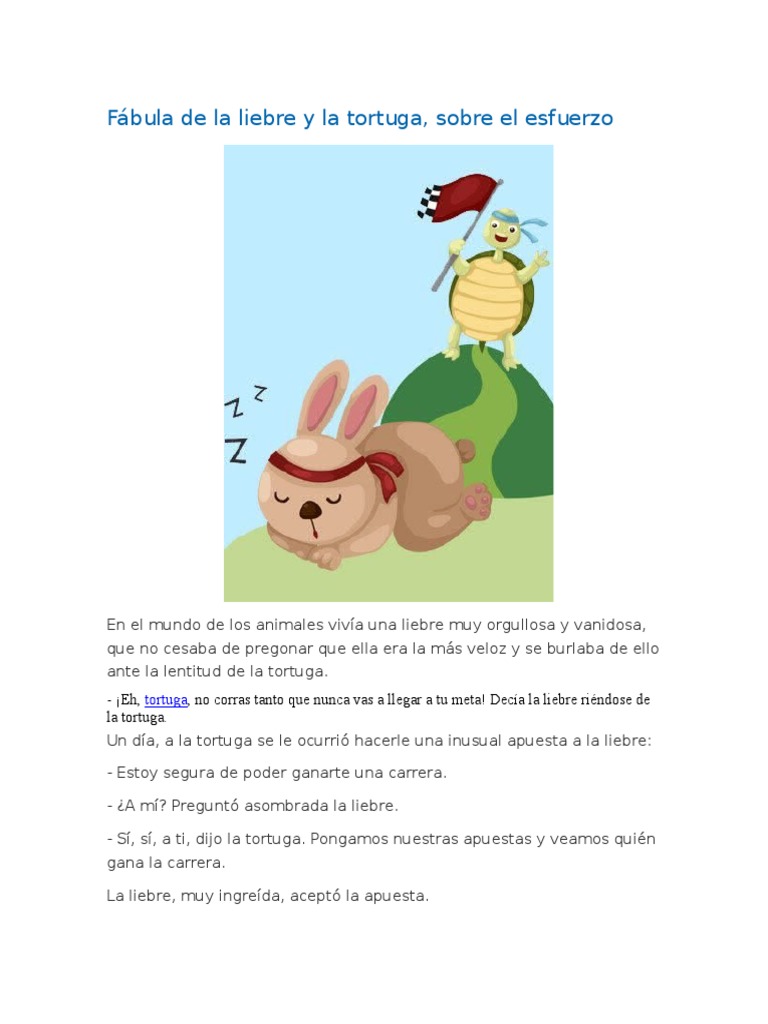 La liebre y la tortuga: Moraleja infantil | PDF