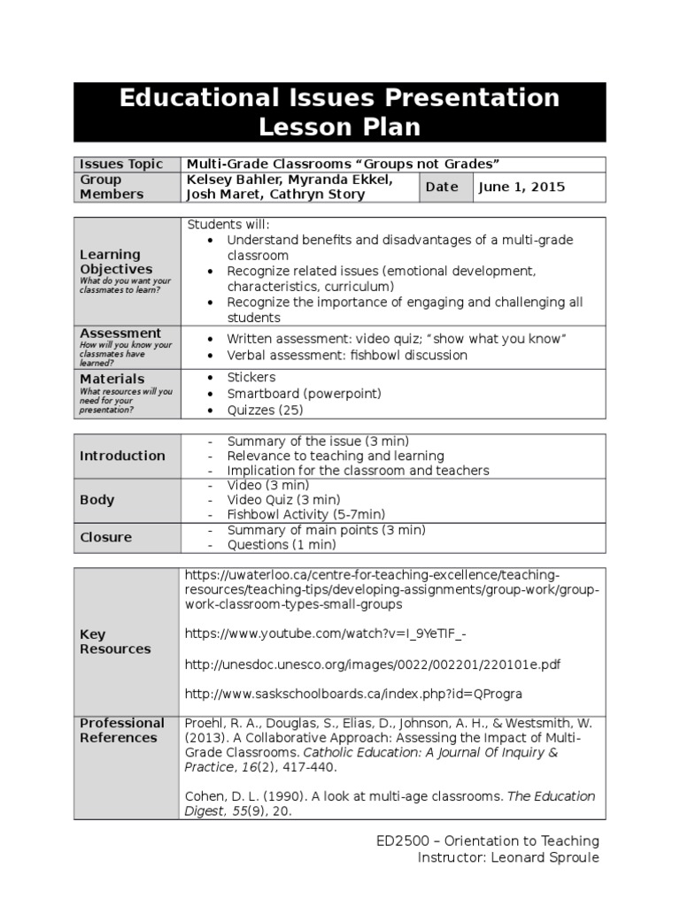 Education Issues Lesson Plan - Template | PDF