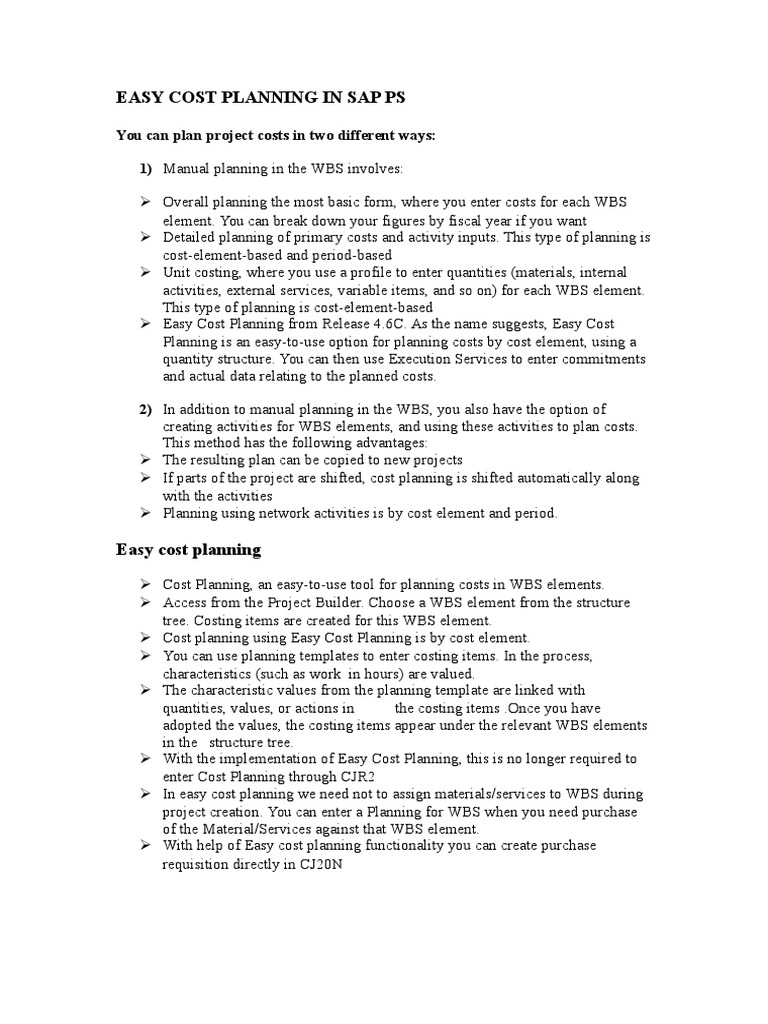 Easy Cost Planning in SAP | PDF | Cost | Information