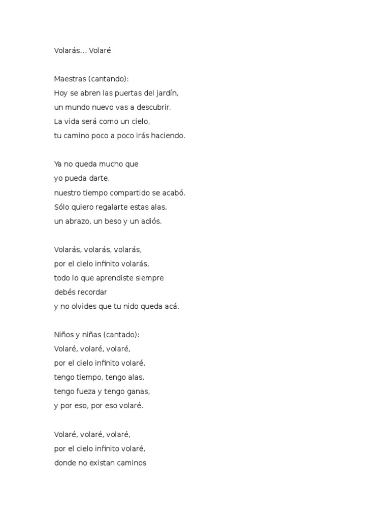 Volarás Volaré Letra | PDF | Artes del Lenguaje y Comunicación