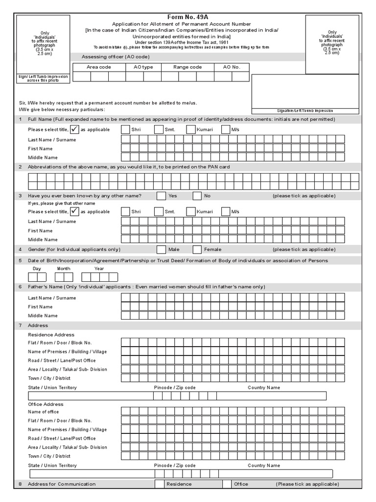 Form 49 A | Identity Document | Government