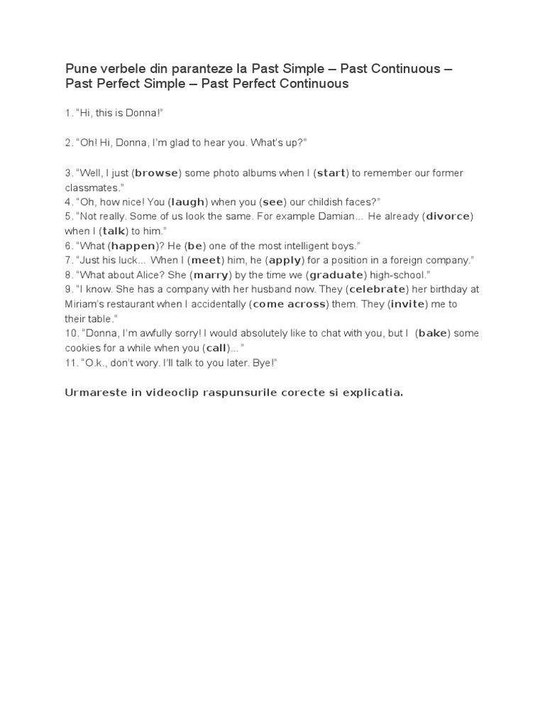 Exercitii Past Simple Si Past Continous | PDF