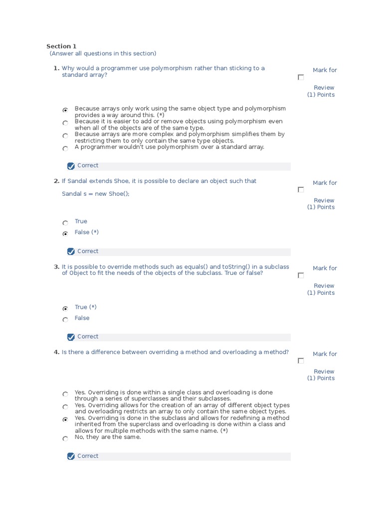 Section 1 Answer All Questions In This Section 1 Why Would A Programmer Use Polymorphism