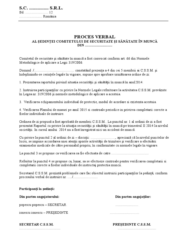 Proces Verbal Sedinta CSSM | PDF