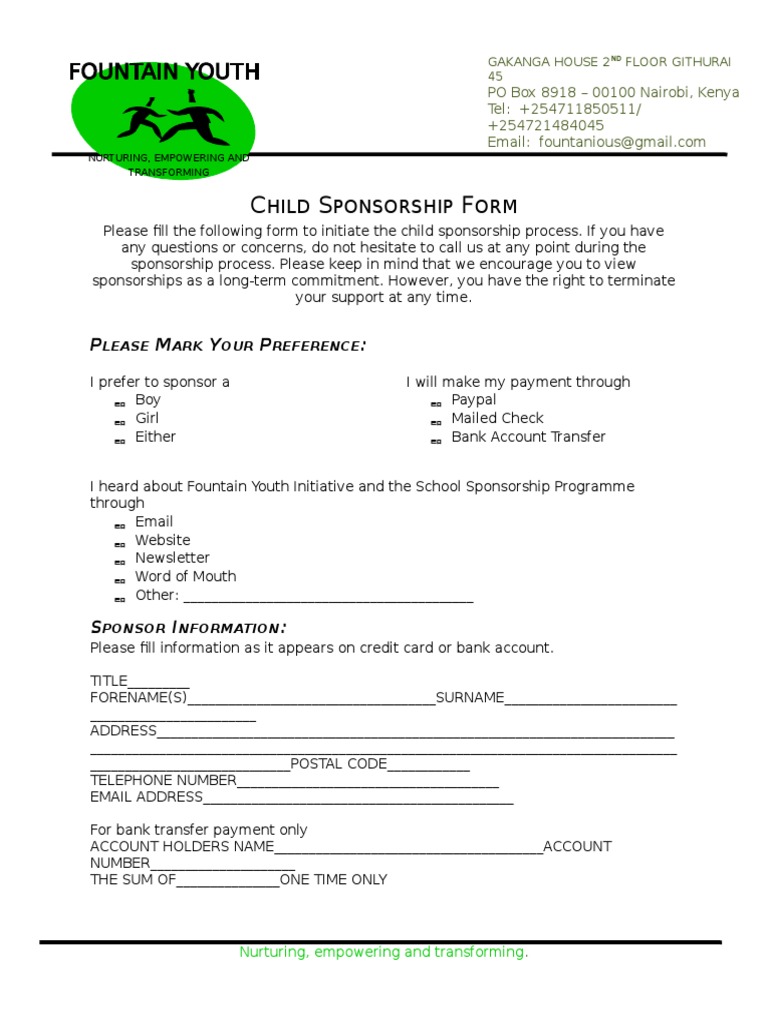 Child Sponsorship Form | PDF