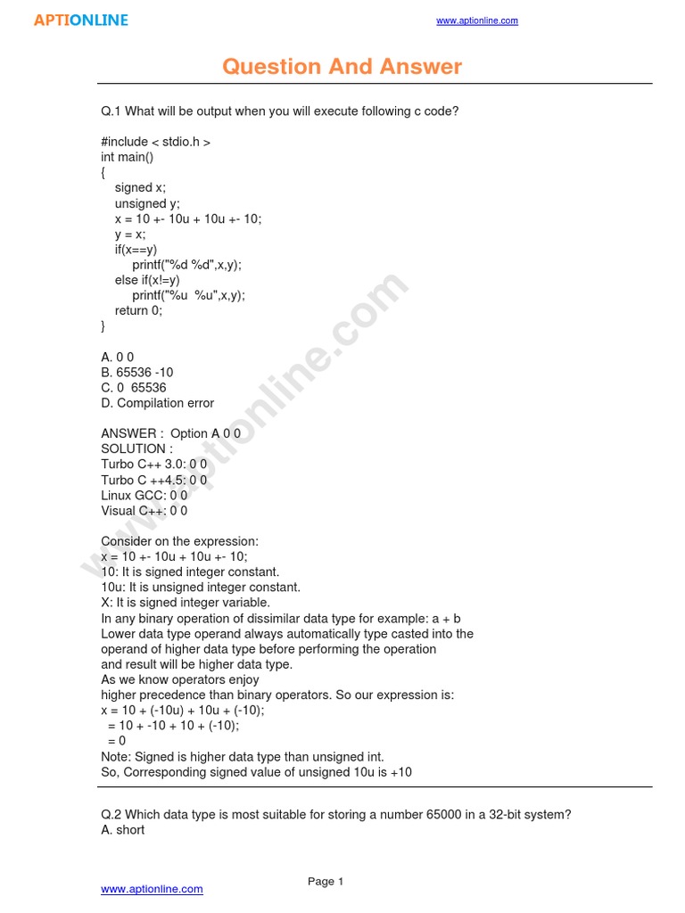 Question and Answer | PDF | Integer (Computer Science) | Notation