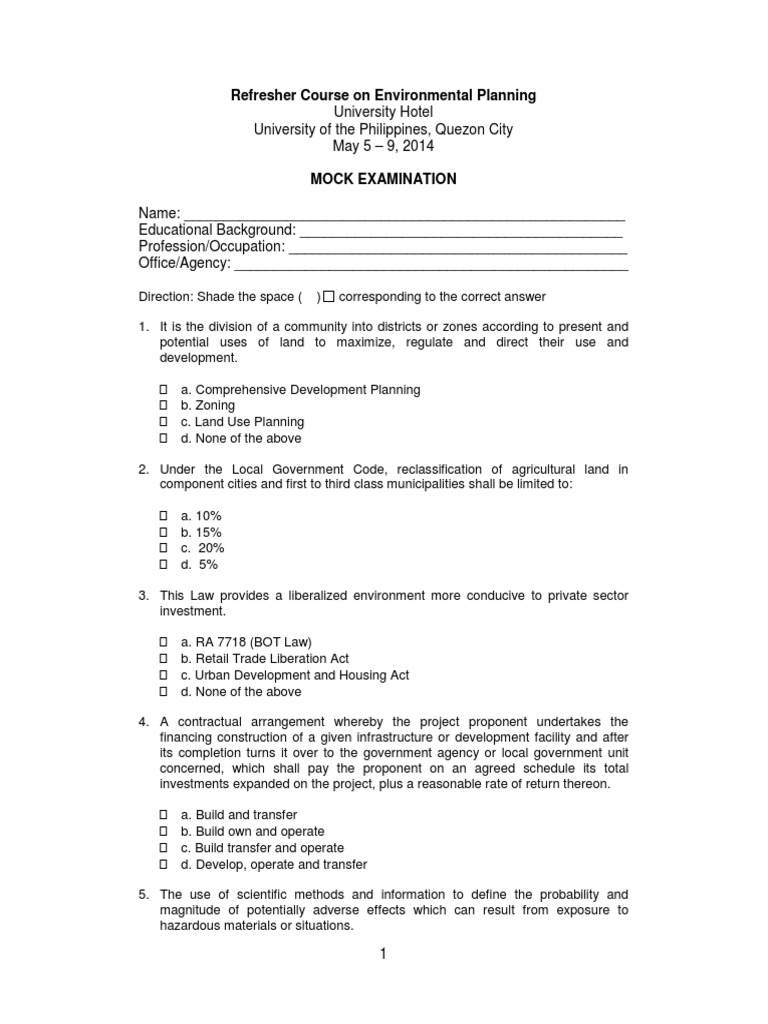 EnP Mock Examination | PDF | Feasibility Study | Input–Output Model