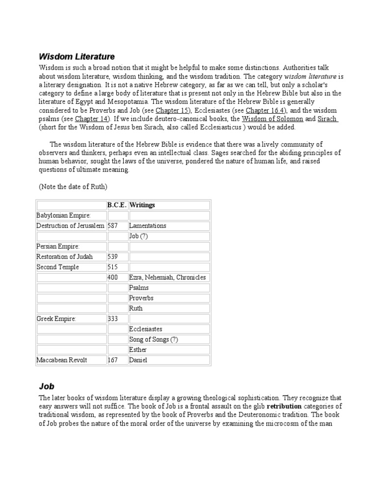 Wisdom Literature | PDF | Book Of Job | Wisdom Literature