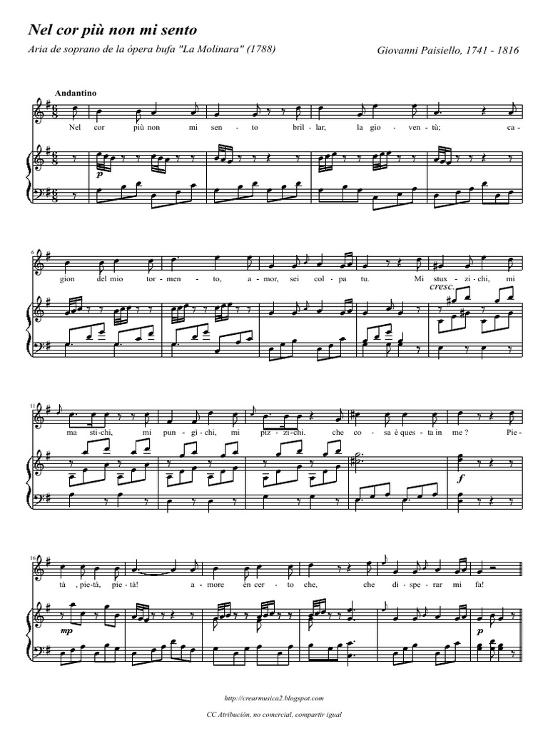 Nel Cor Più Non Mi Sento (Da La Molinara Di Paisiello) | PDF