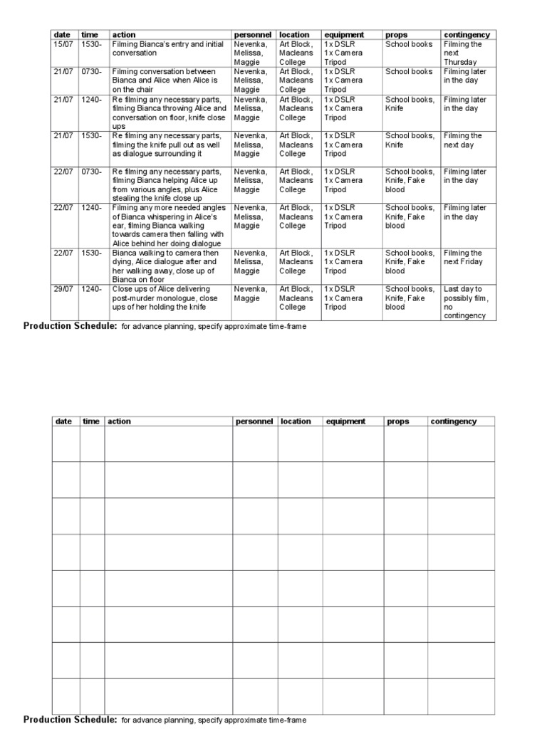 Film Production Schedule Overview | PDF