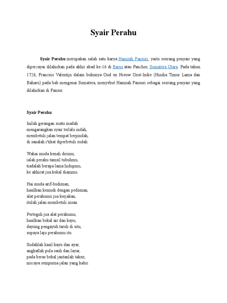 Syair Perahu Karya Hamzah Fansuri | PDF