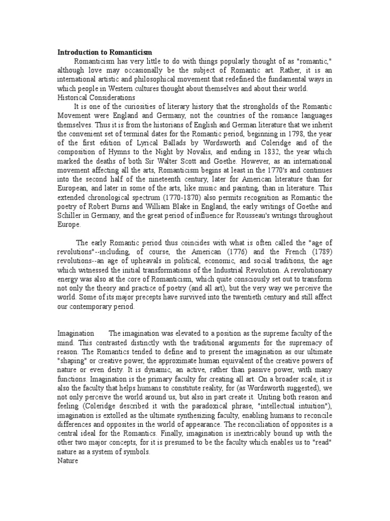 Introduction To Romanticism | PDF | Romanticism | Age Of Enlightenment