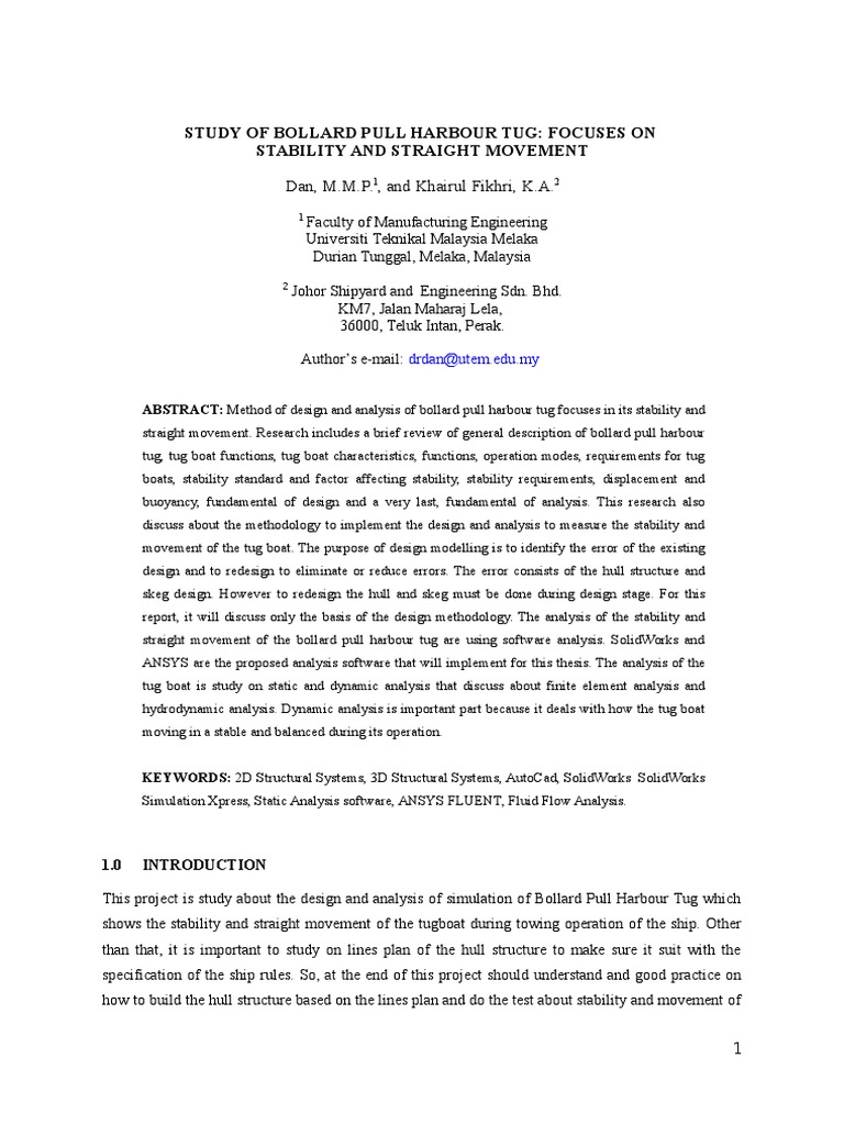 Study of Bollard Pull Harbour Tug: Focuses On Stability and Straight ...