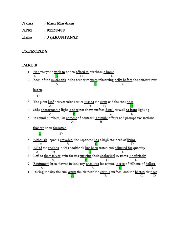 Grammar Exercise Corrections Guide | PDF