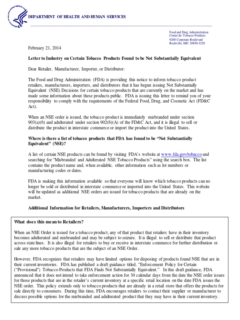FDA Letter to Industry | Federal Food | Food And Drug Administration