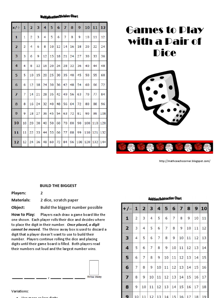 Games Games To Play With A Pair of Dice - Pdfto Play With A Pair of ...