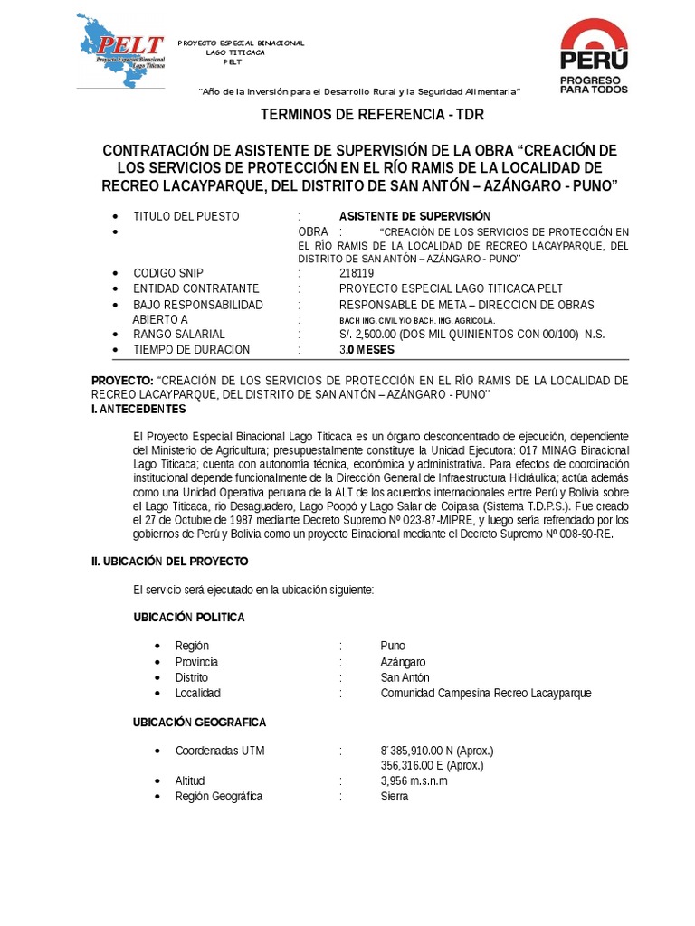 TDR Asistente Supervision Lacayparque | PDF | Presupuesto | Gobierno