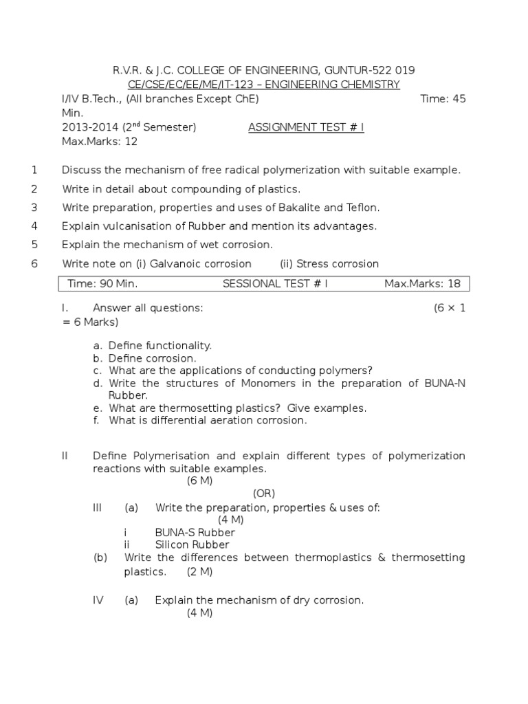 Internal Model Question Paper-123 | PDF | Polymerization | Plastic