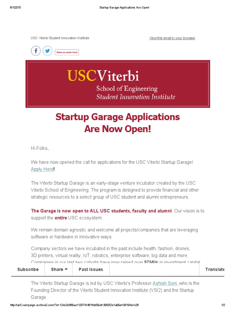 Startup Garage Applications Are Open! | PDF