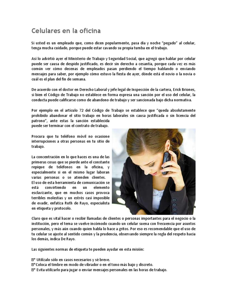 Celulares en La Oficina | PDF | Etiqueta | Derecho laboral