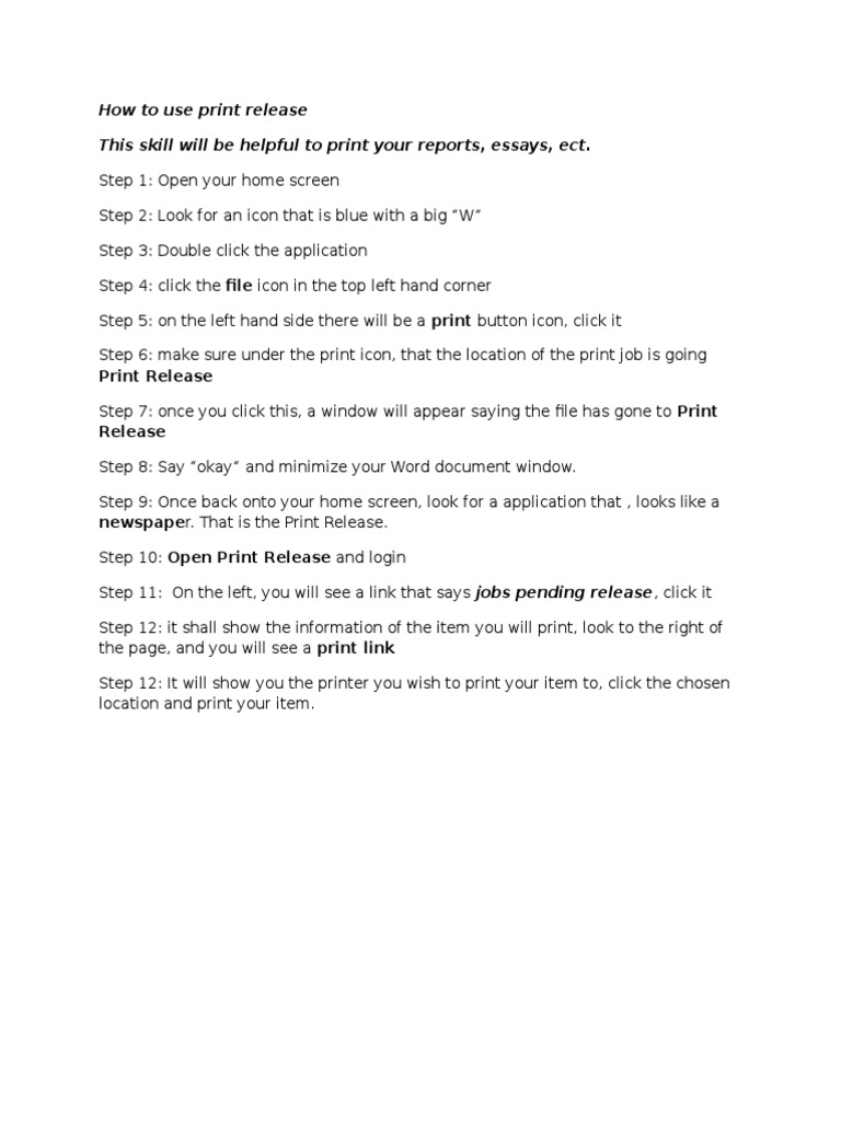 Print Release Guide for Documents | PDF