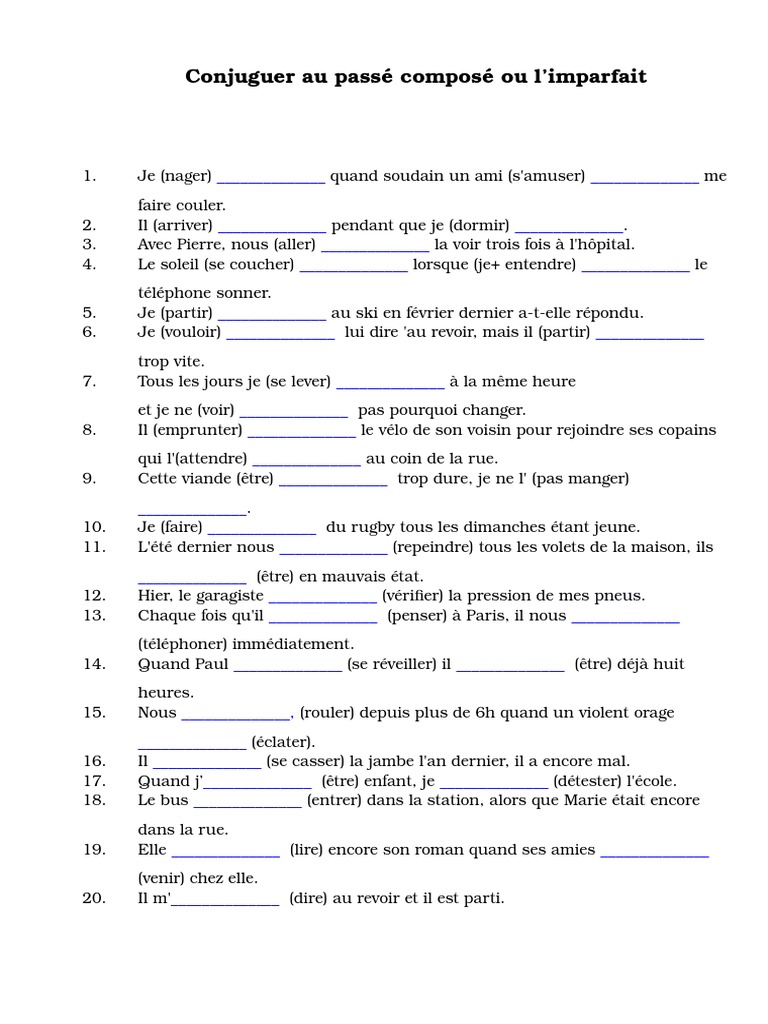 Passé Composé et Imparfait: Exercices | PDF | La violence | Échecs