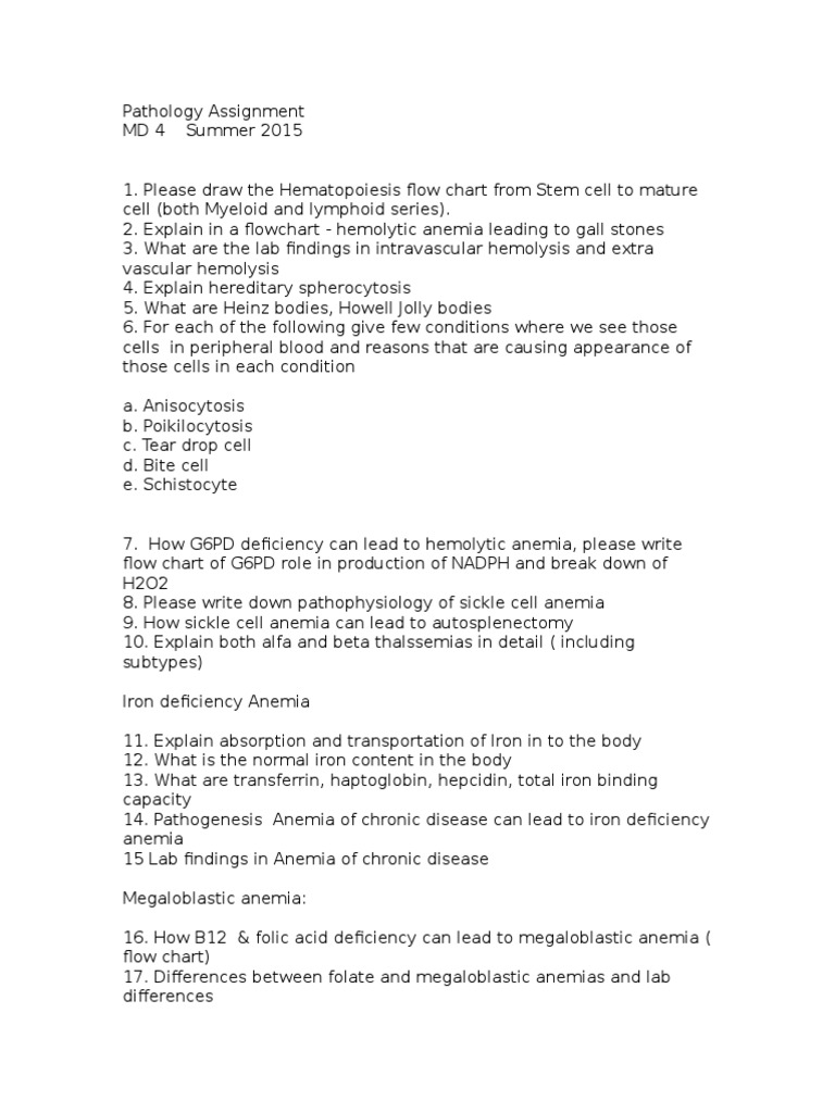Pathology Assignment 3 | PDF | Anemia | Medical Specialties