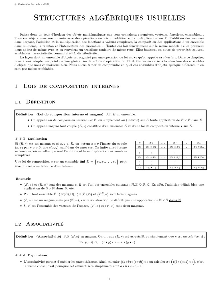 Structures algébriques et magmas | PDF | Groupe (Mathématiques) | Corps ...