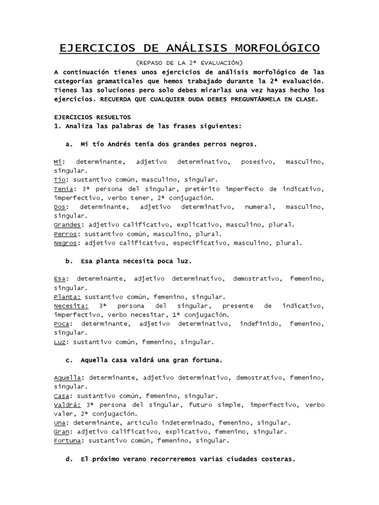 Analisis Morfologico | PDF | Adjetivo | Sustantivo